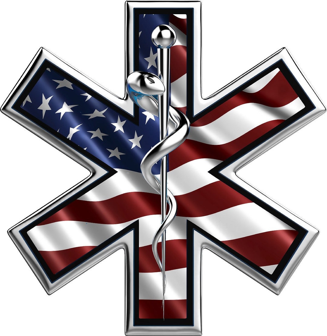 EMS Star of Life American Flag Vinyl Graphic Decal Sticker Window ...
