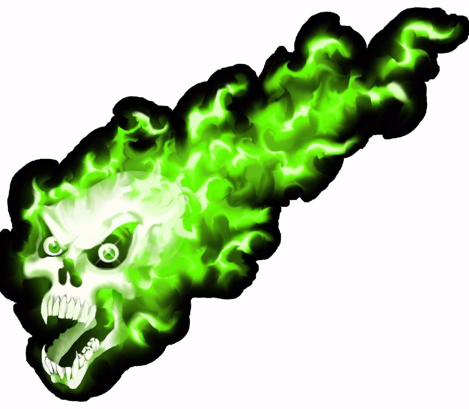 Green Flaming Skull Motorcycle Dirt Bike Go Kart Race Car Golf Cart ...