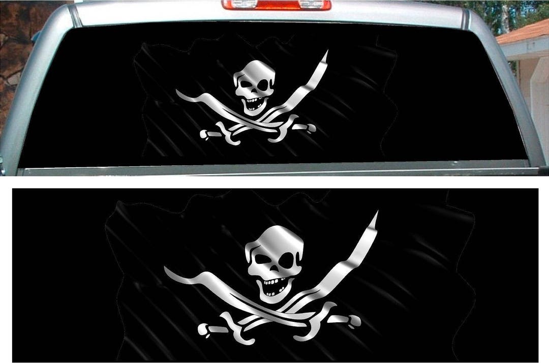Pirate Flag Skull Cross Swords Mural Rear Window View Thru Vinyl ...
