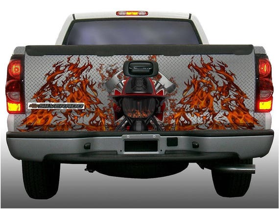 Firefighter Helmet Fire Flames Diamond Plate Mural Tailgate | Etsy