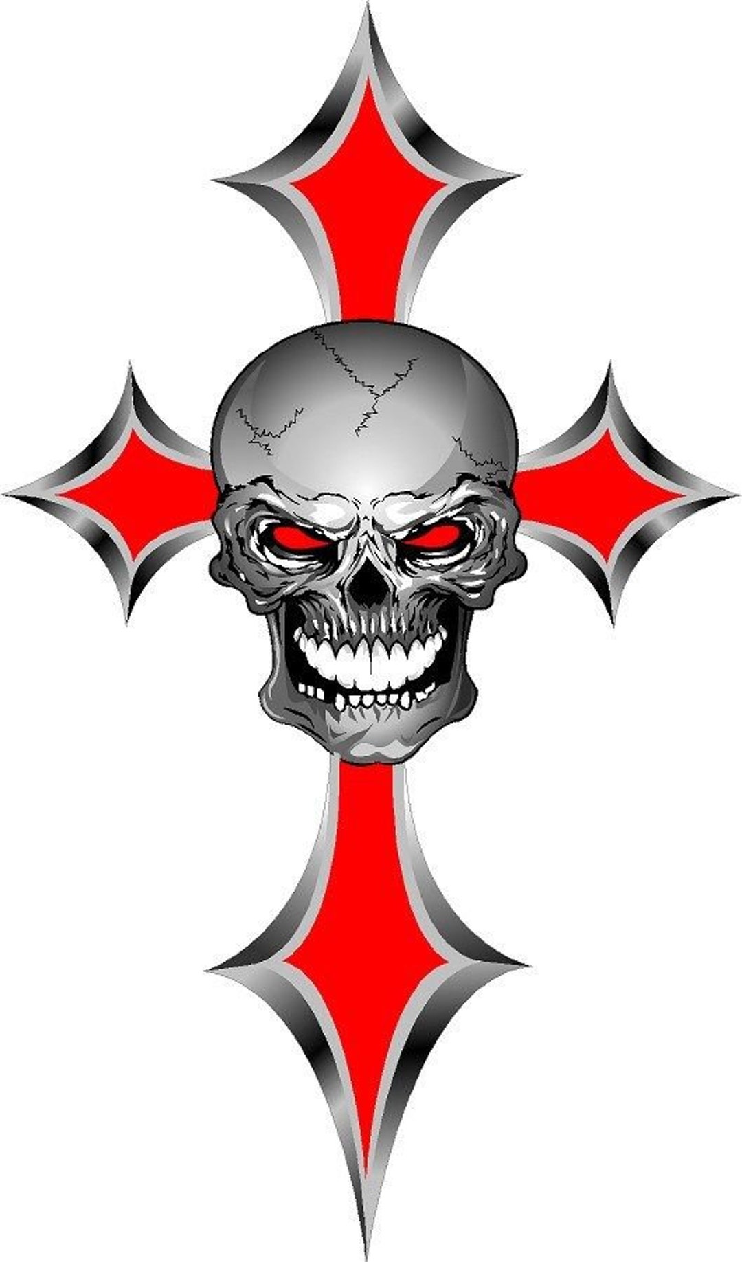 Simulated Chrome Skull and Red Cross Vinyl Graphic Decal Sticker - Etsy