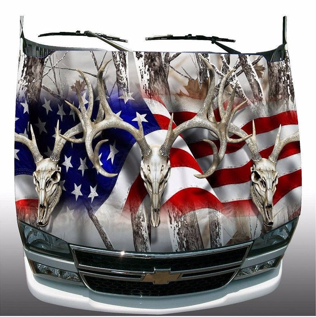 Snow Winter Camo American Deer Skull Hunting Hood Wrap Sticker Vinyl ...