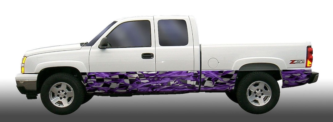 Checkered Racing Flag Flame Fire Rocker Panel Stripes Vinyl Graphic ...