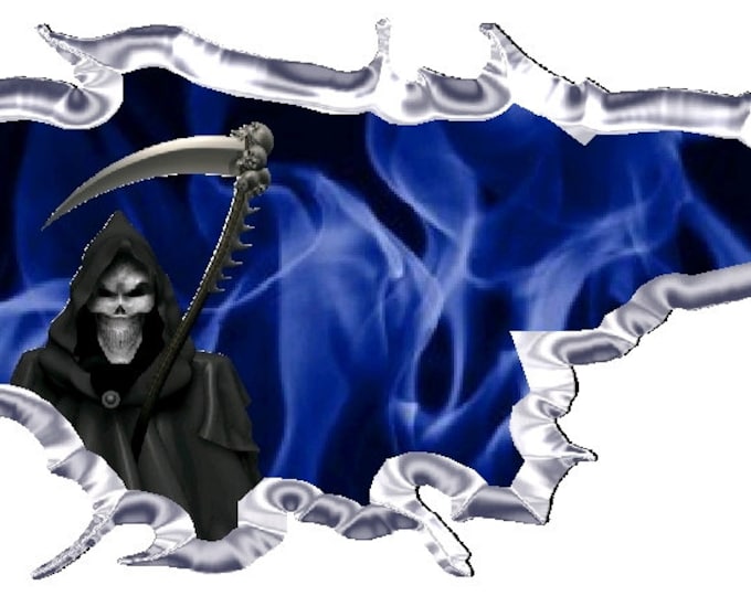 Blue Grim Reaper Rip Style 2 Motorcycle Dirt Bike Go Kart Race Car Golf ...