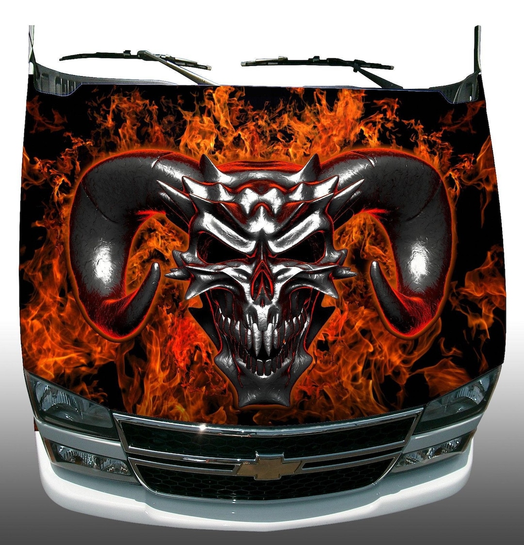Demonic Demon Flame Fire Skull Hood Wrap Wraps Sticker Vinyl Decal ...
