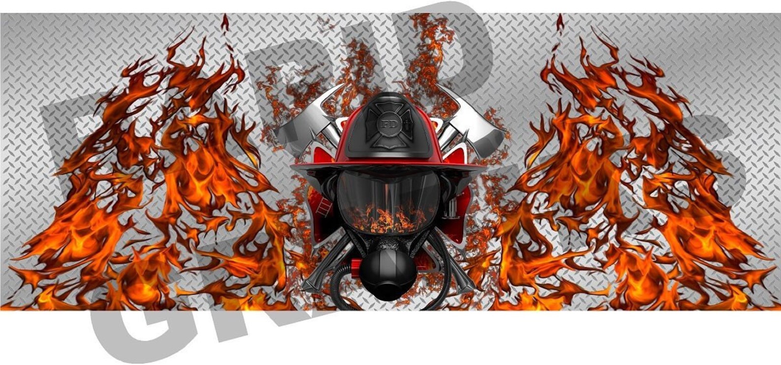 Firefighter Helmet Fire Flames Diamond Plate Mural Tailgate - Etsy