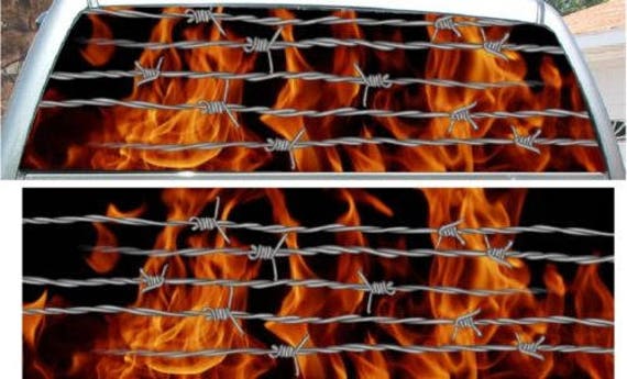 Fire Flames Barbed Wire Black Rear Window View Thru Vinyl | Etsy
