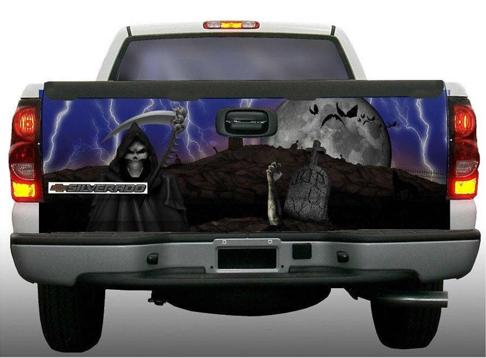 Blue Grim Reaper Lightning Graveyard Mural Tailgate Wrap Vinyl Graphic ...