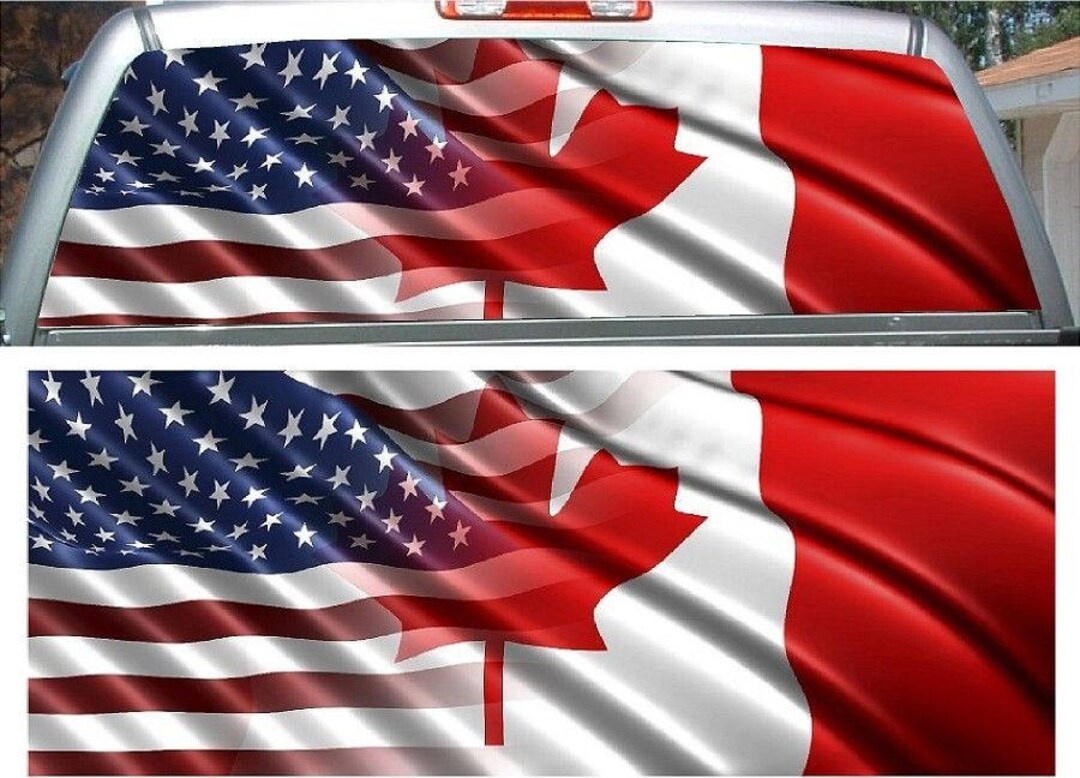 American Canadian Flag Blend Rear Window View Thru Vinyl Graphic Decal ...