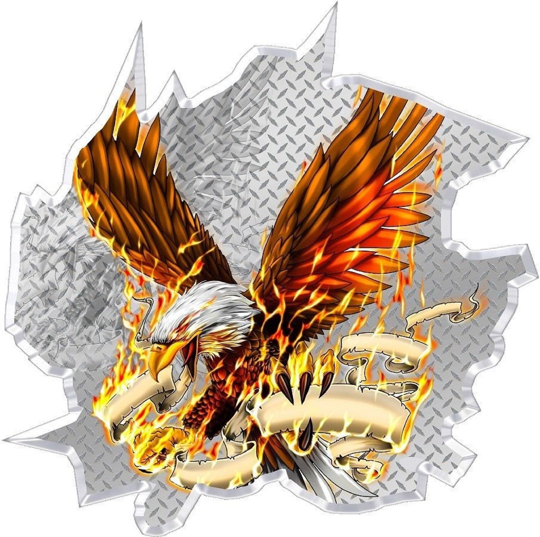 Customizable Banner Fire Flames Eagle Diamond Plate Vinyl Graphic Decal ...