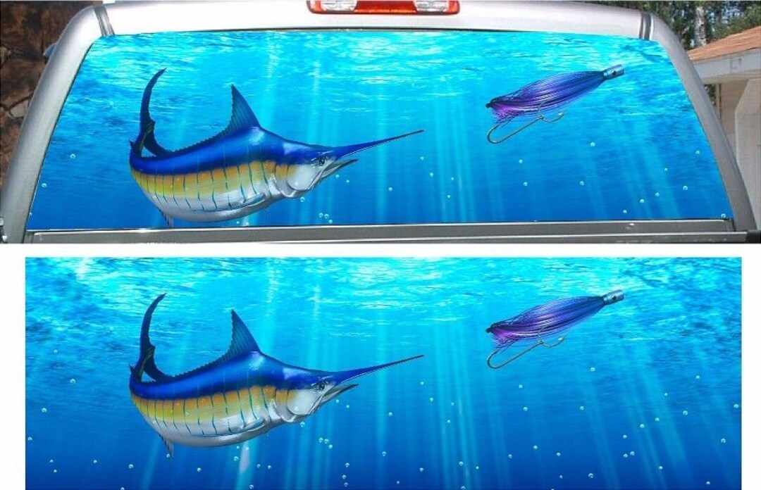 Marlin Fishing Underwater Seascape Mural Rear Window View Thru Vinyl ...