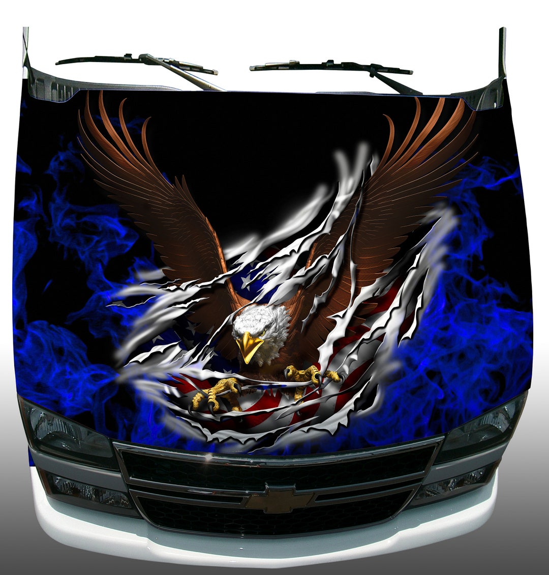 Blue Flame Fire Eagle Tear Rip Hood Wrap Wraps Sticker Vinyl Decal ...