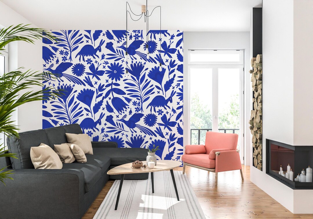 Blue Mexican Folk Art Wallpaper - Vibrant Pattern Mural for Creative ...
