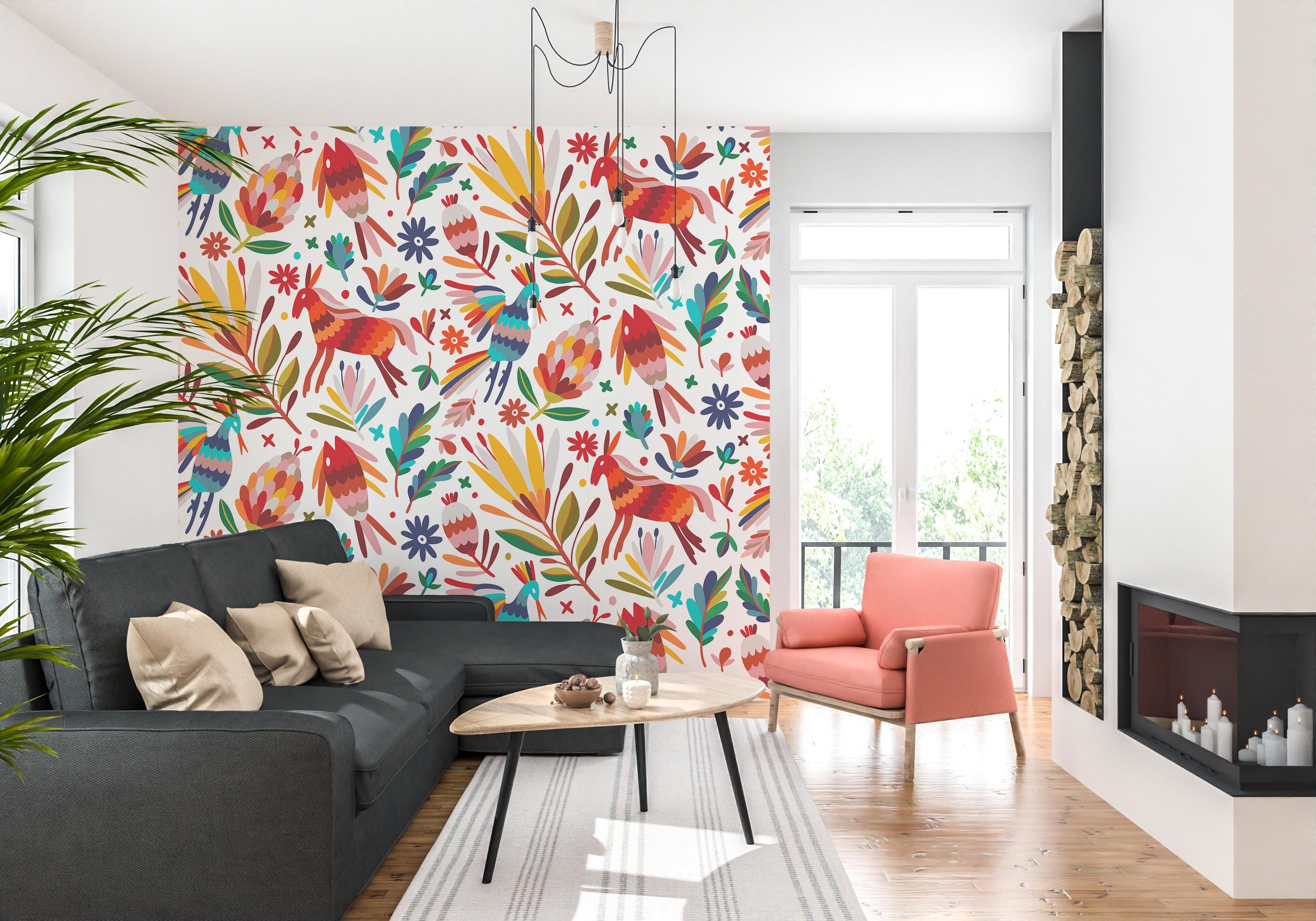Otomi Floral Wallpaper – Mexican Folk Art Peel and Stick Mural - Etsy
