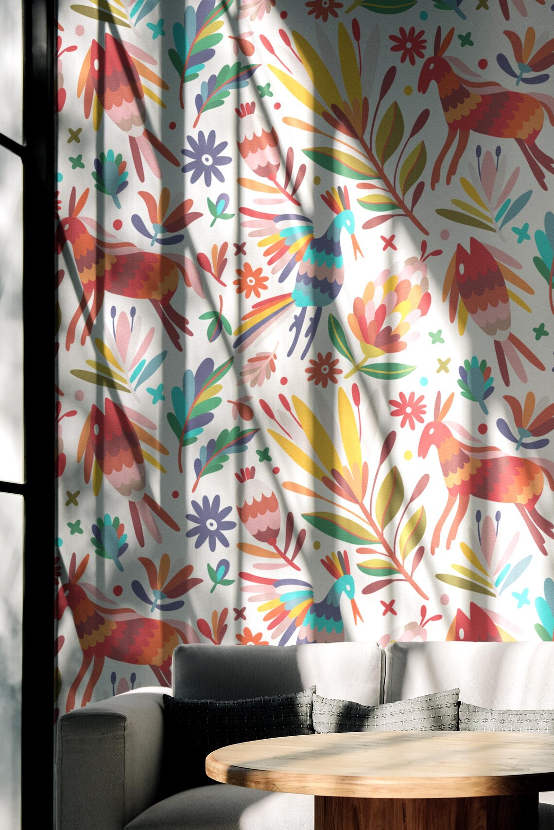 Otomi Floral Wallpaper – Mexican Folk Art Peel and Stick Mural - Etsy