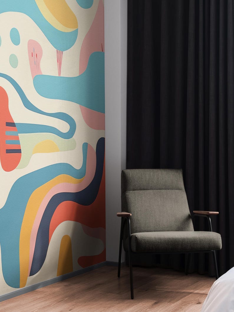 Playful Abstract Color Blobs Mural - Modern Art Wallpaper for Creative ...