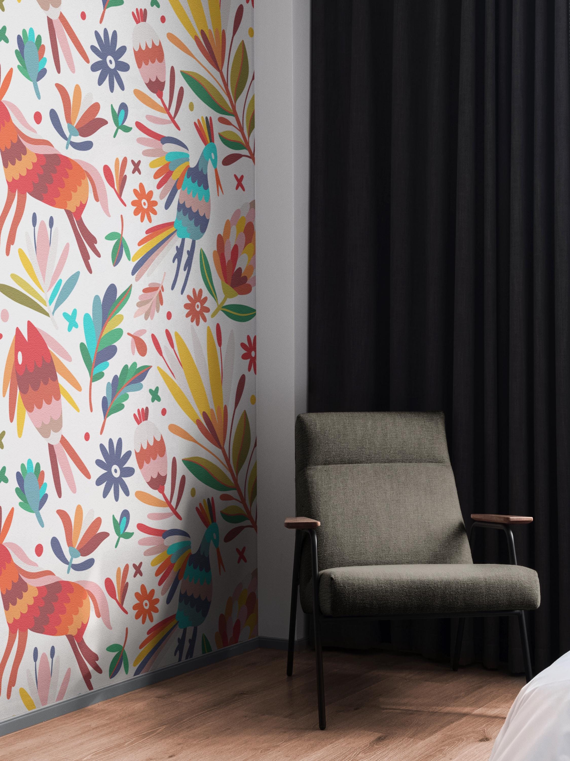 Otomi Floral Wallpaper – Mexican Folk Art Peel and Stick Mural - Etsy