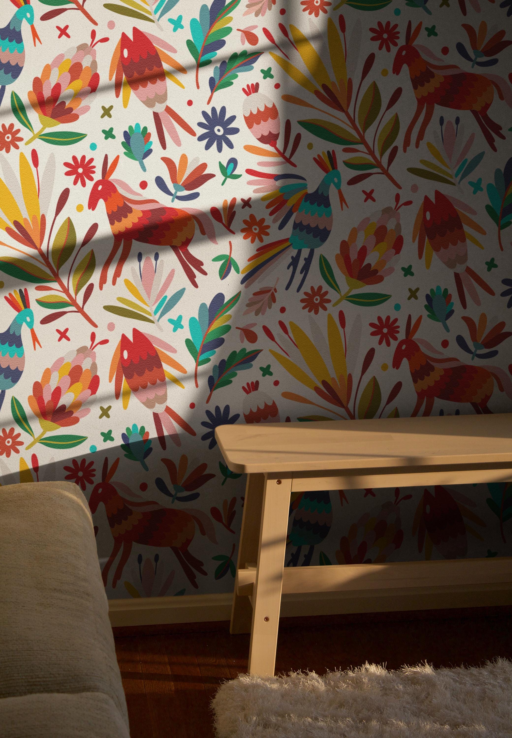 Otomi Floral Wallpaper – Mexican Folk Art Peel and Stick Mural - Etsy