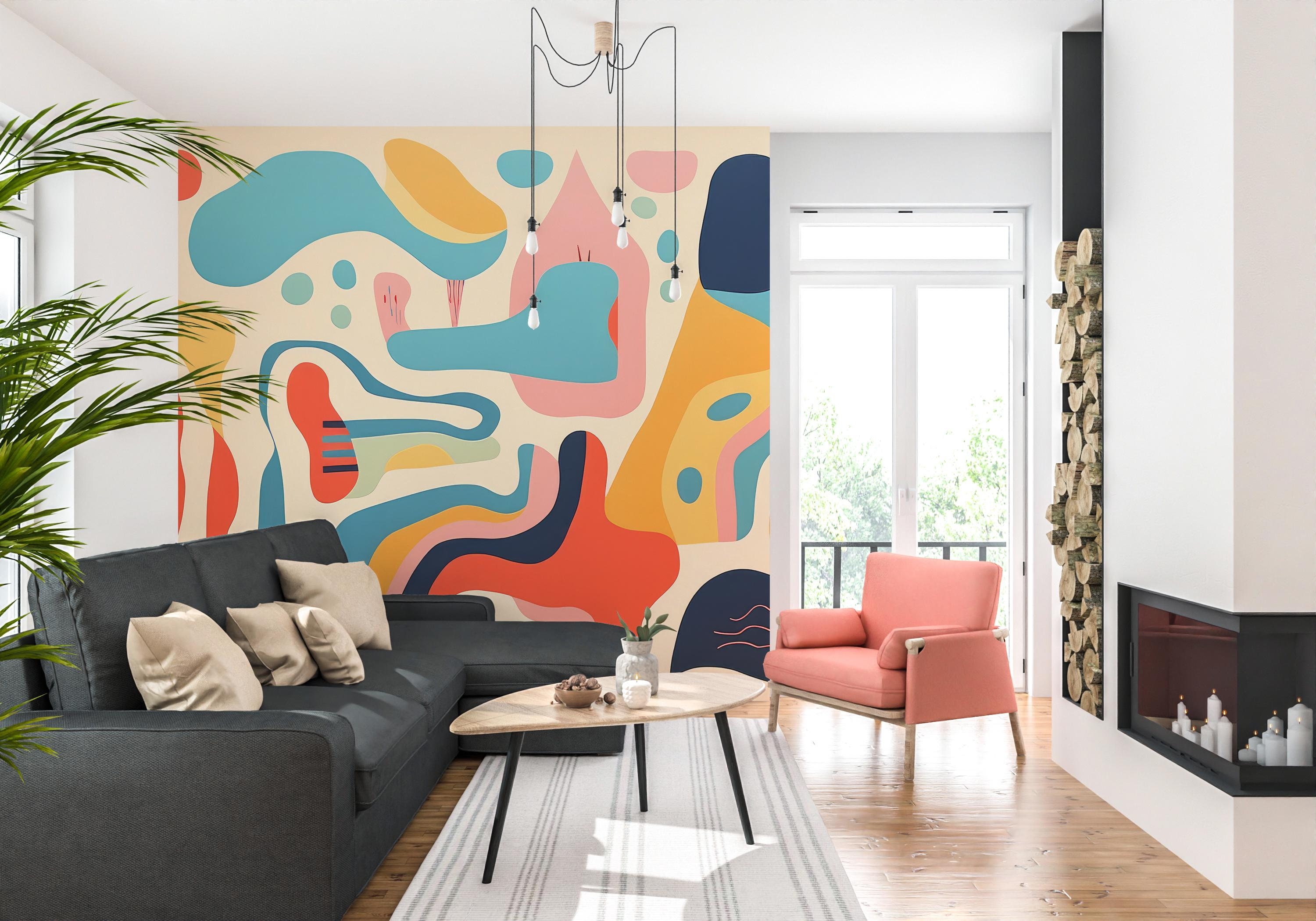 Playful Abstract Color Blobs Mural - Modern Art Wallpaper for Creative ...
