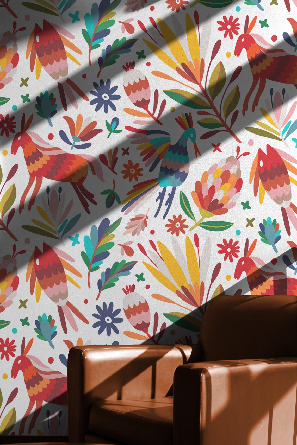 Otomi Floral Wallpaper – Mexican Folk Art Peel and Stick Mural - Etsy