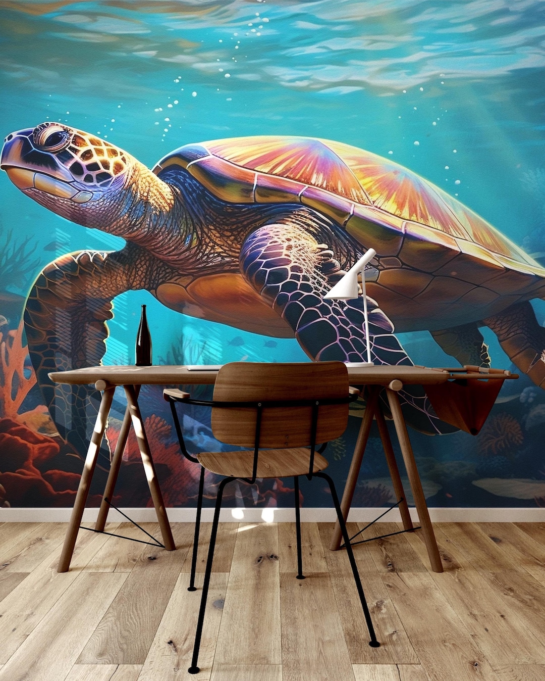 Sea Turtle Ocean Mural – Coastal Peel and Stick Wallpaper - Etsy