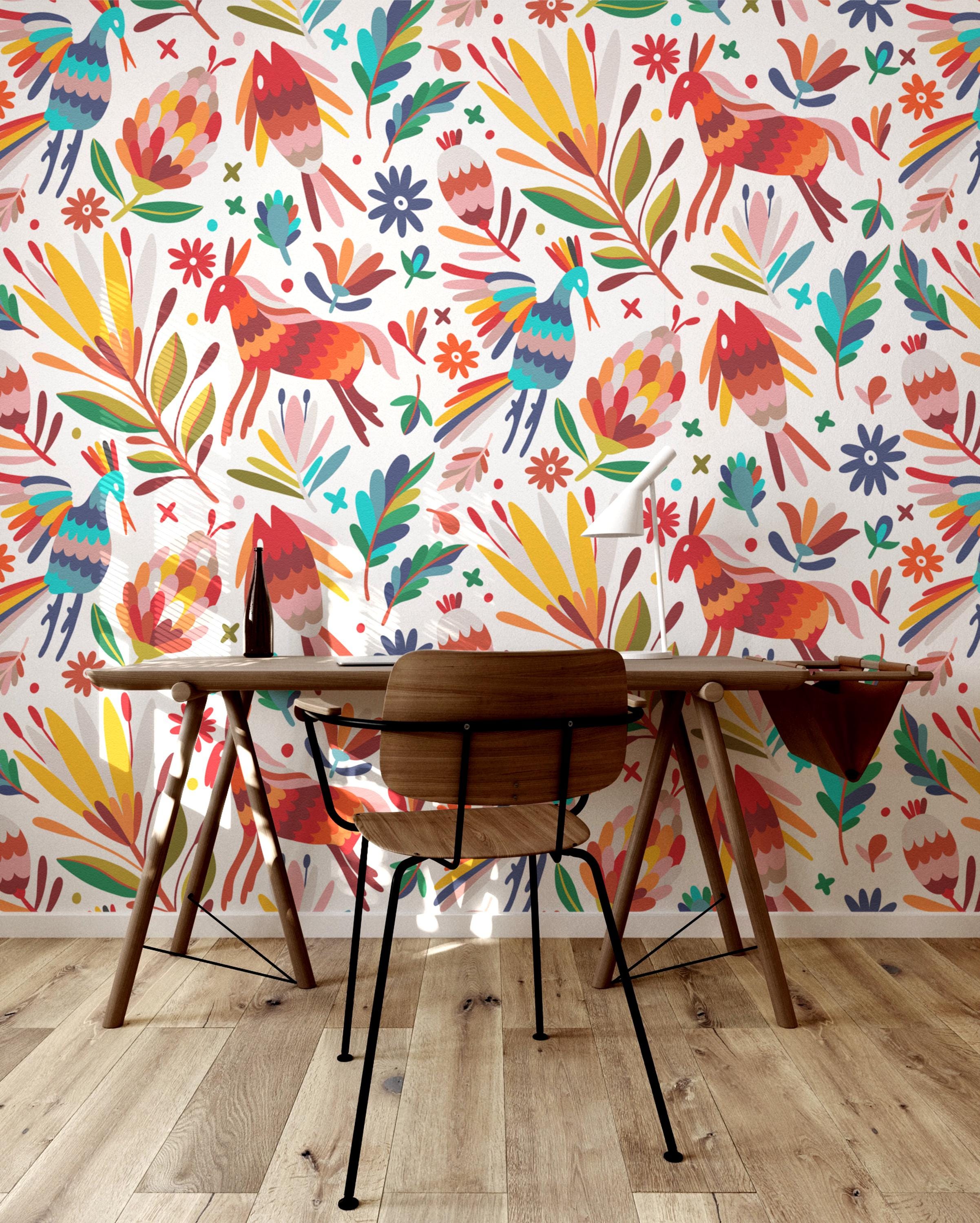 Otomi Floral Wallpaper – Mexican Folk Art Peel and Stick Mural - Etsy