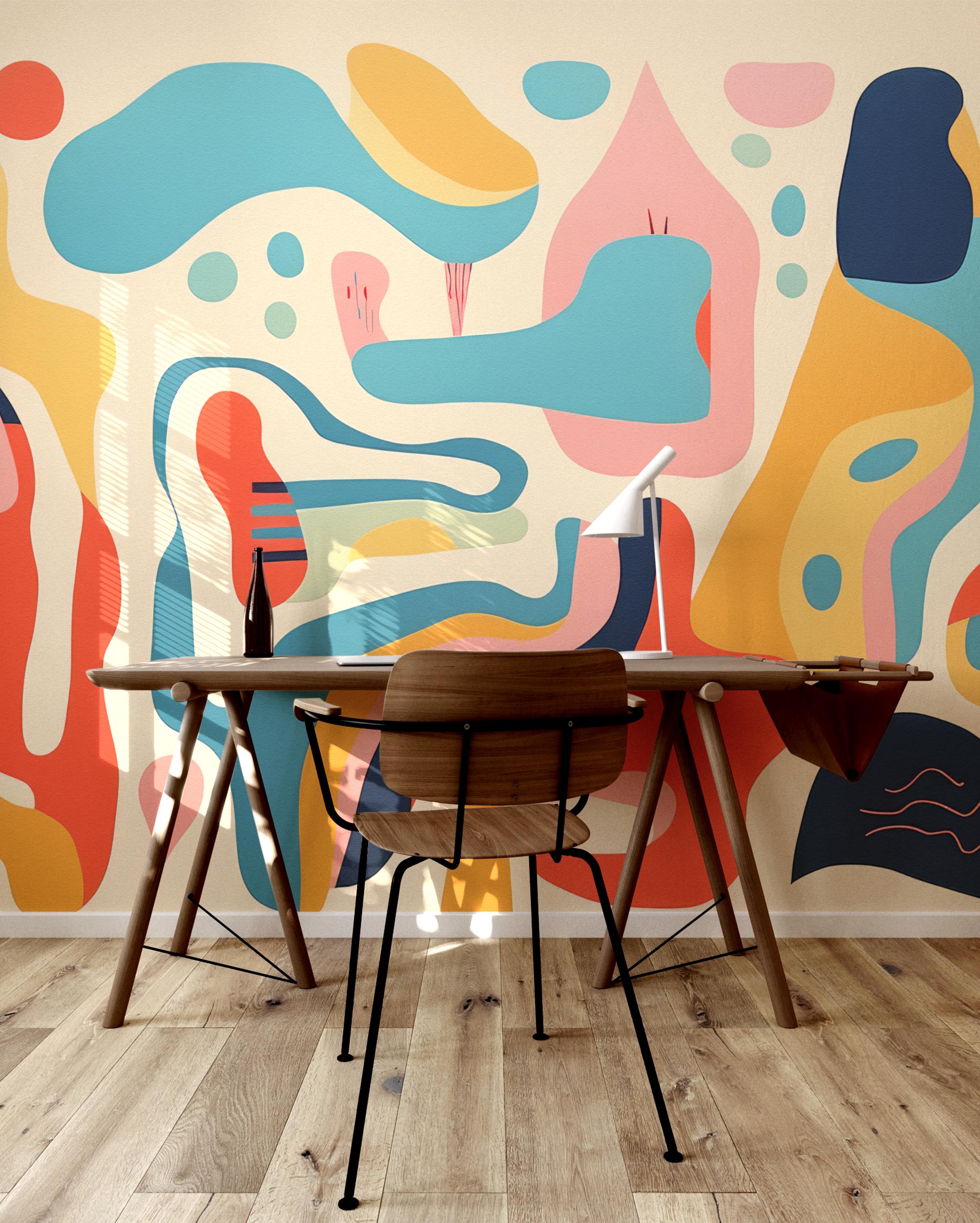 Playful Abstract Color Blobs Mural - Modern Art Wallpaper for Creative ...