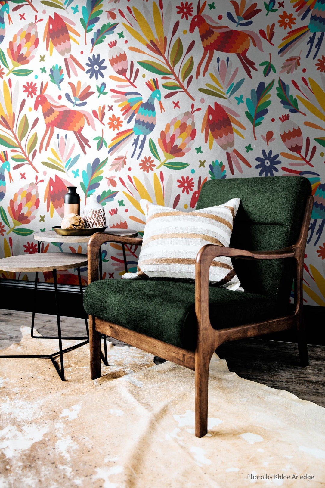Otomi Floral Wallpaper – Mexican Folk Art Peel and Stick Mural - Etsy
