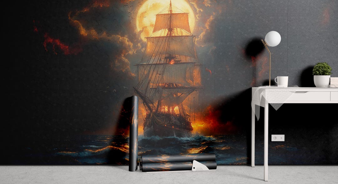 Dark Nautical Ship Mural - Dramatic Wall Art for Adventurous Spaces ...