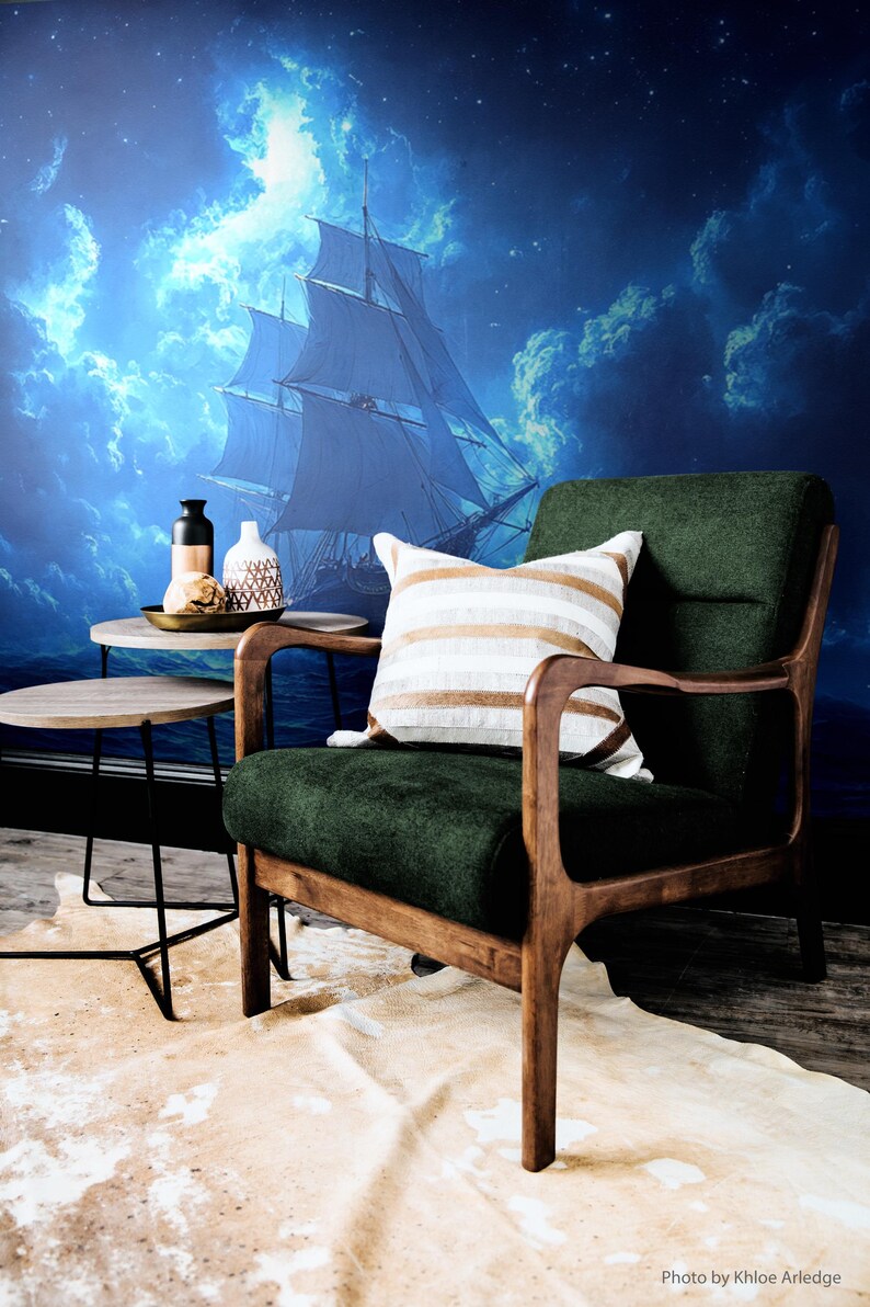 Moonlight Blue Ship Mural - Enchanting Nautical Wallpaper for Dreamy ...