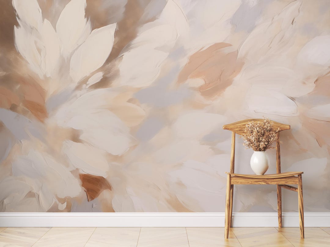 Beige Abstract Wallpaper Mural, Textured Watercolor Design, Peel and ...