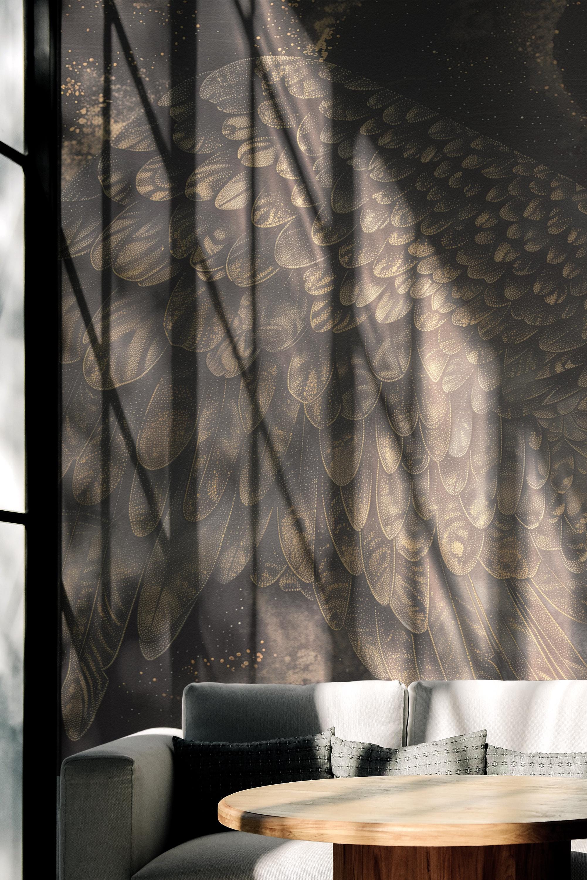 Majestic Owl Wing Wall Mural | Dark Nature-inspired Wallpaper for ...