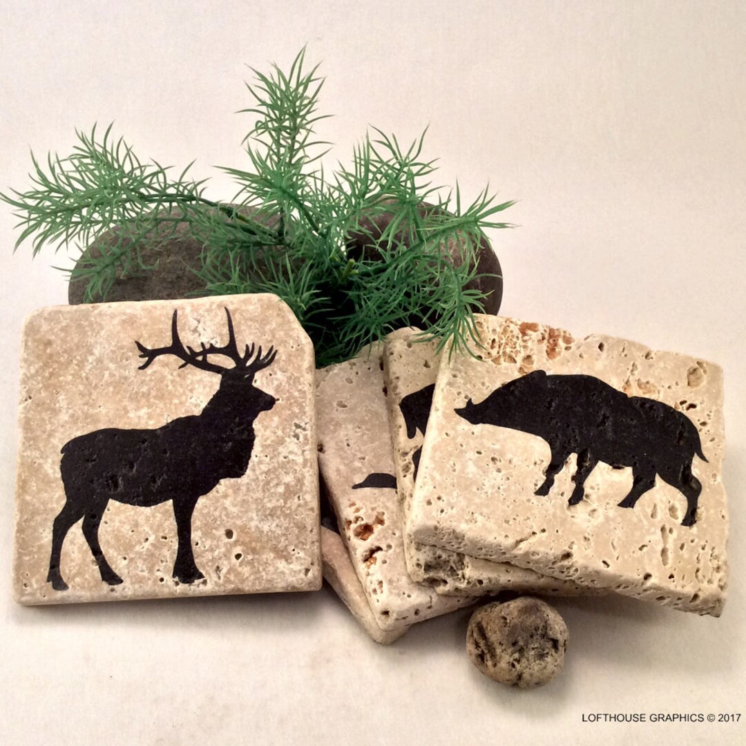Wilderness Animals Travertine Stone Coaster 5 Pack - Etsy