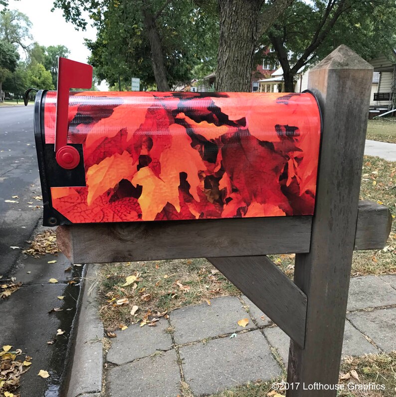 Fall leaves in red Autumn Mailbox Wrap. | Etsy