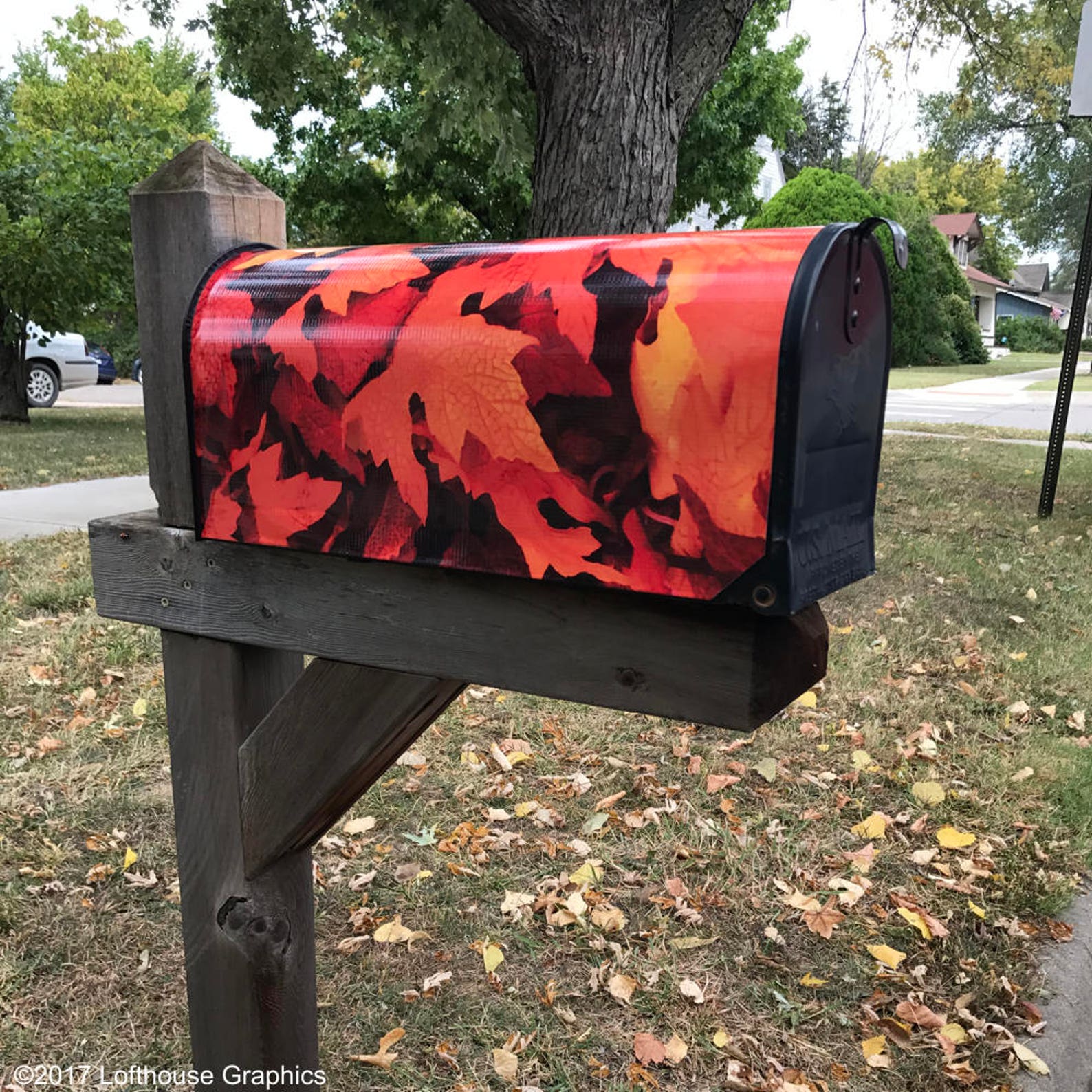 Fall leaves in red Autumn Mailbox Wrap. | Etsy