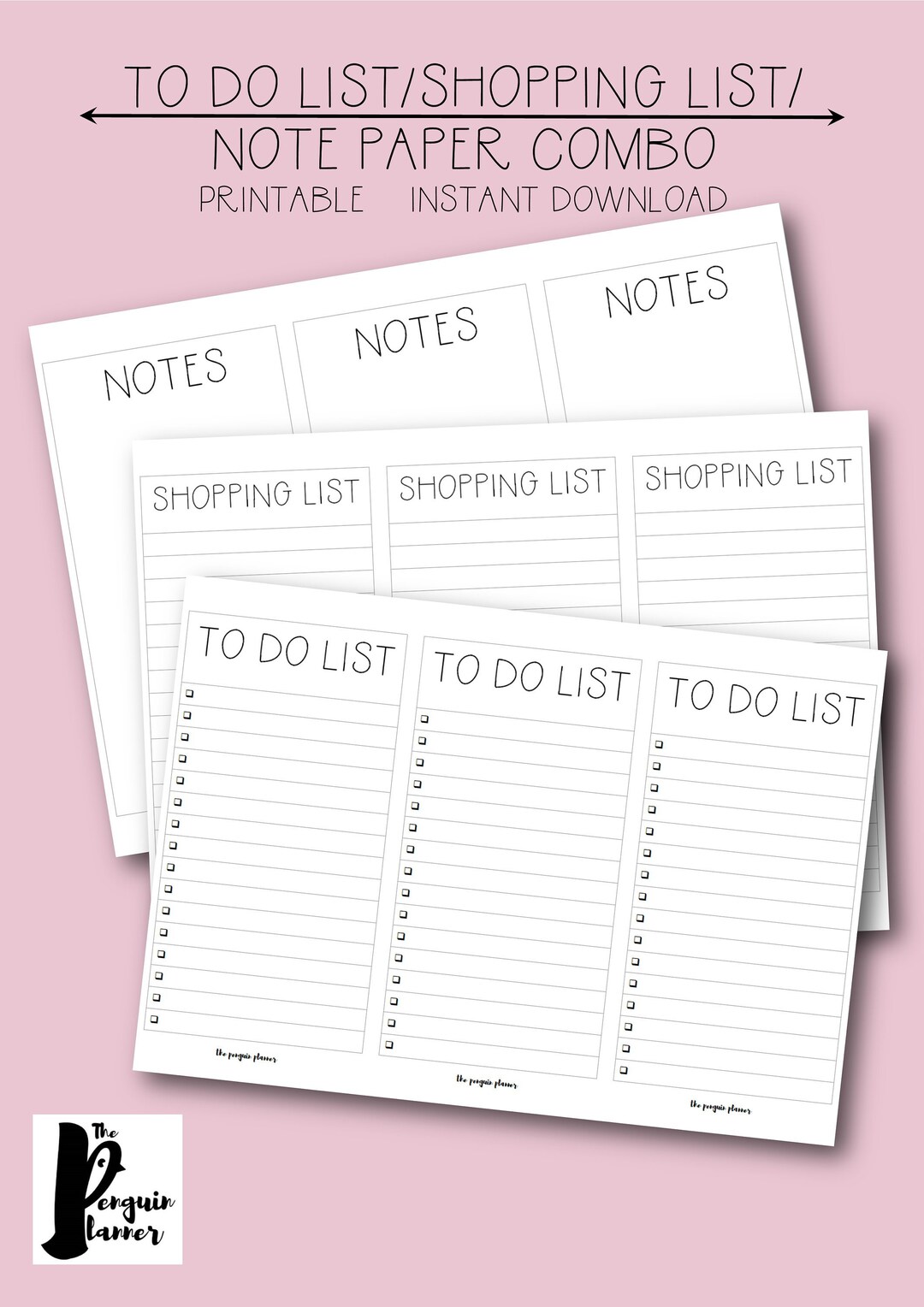 Printable to Do List, Shopping List and Note Paper Combo Planner Insert ...