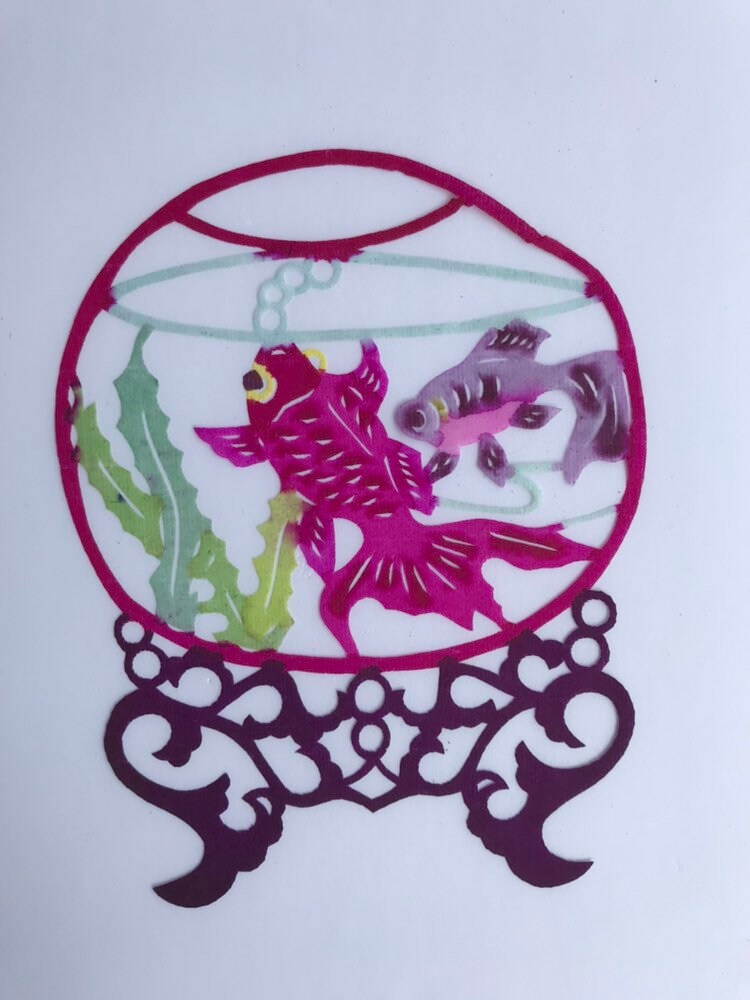 Chinese Fish Paper Cut Vintage Art Goldfish Decoration Picture Greeting ...
