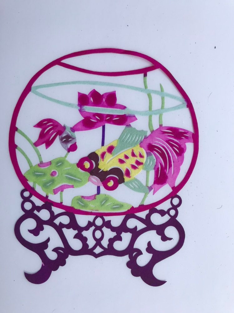 Chinese Fish Paper Cut Vintage Art Goldfish Decoration Picture Greeting ...