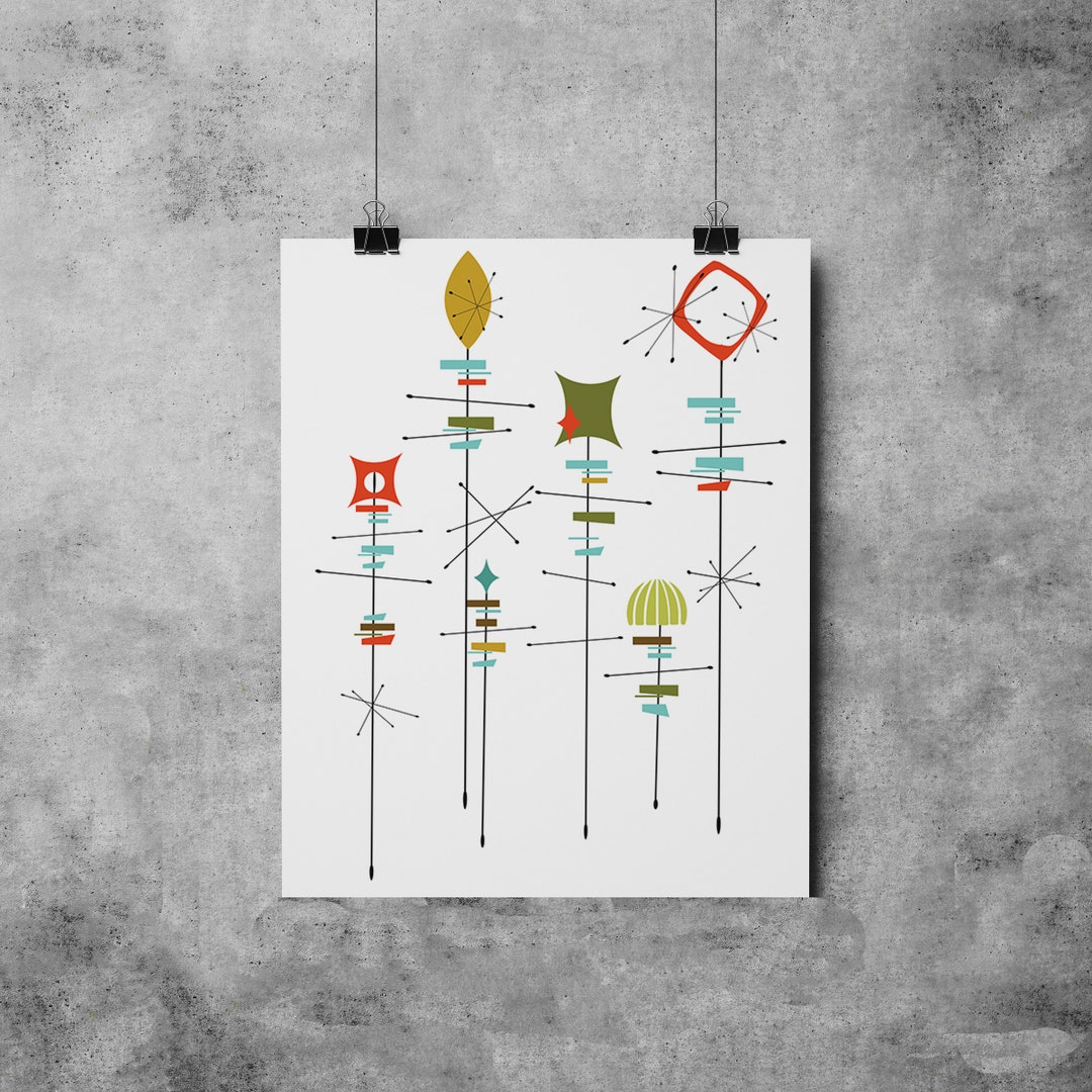 Mid-century Modern Shapes Art Print: Retro Illustration (digital ...