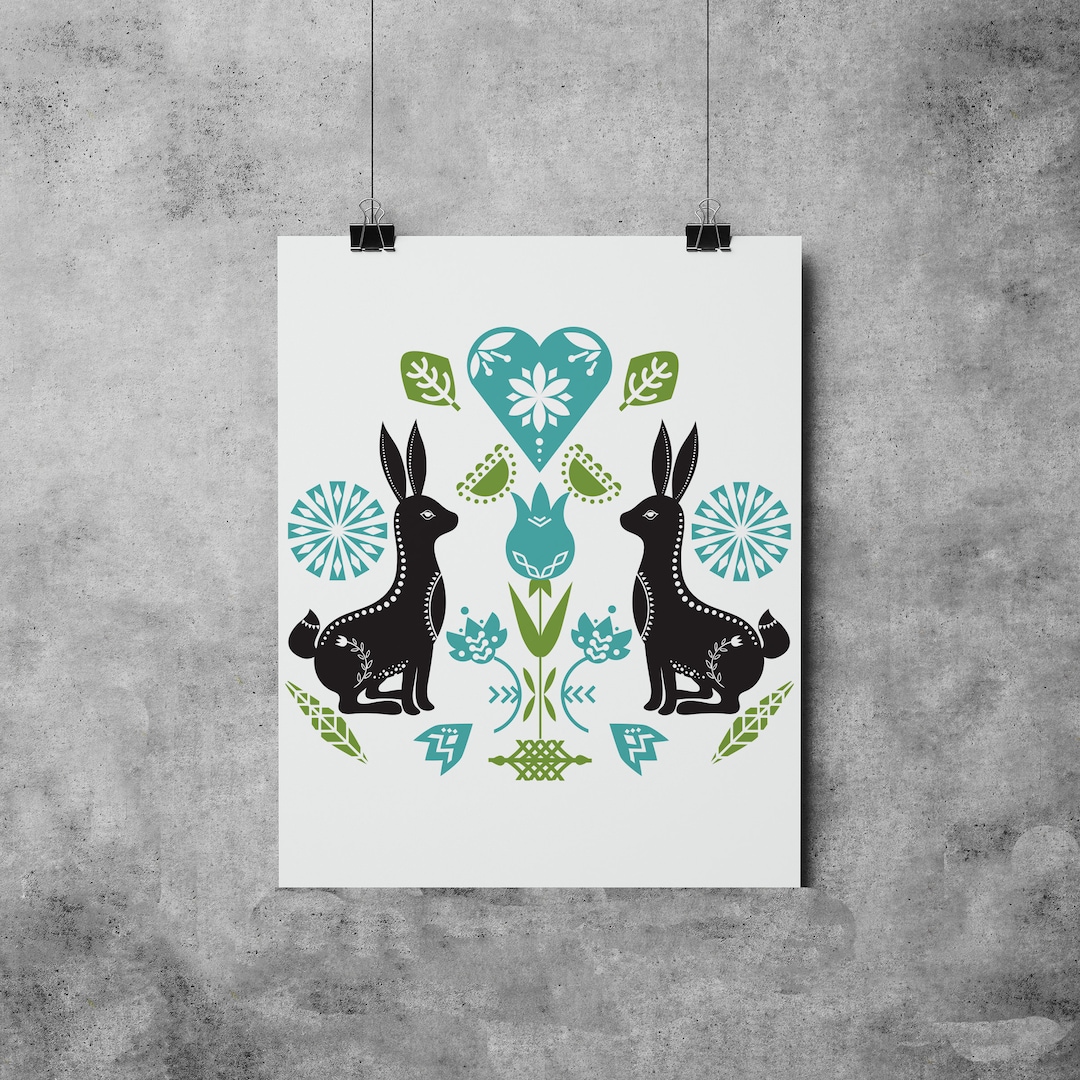 Bunny Folk Art DESCARGA INSTANTE Rabbit Folk Art, Impresión descargable ...