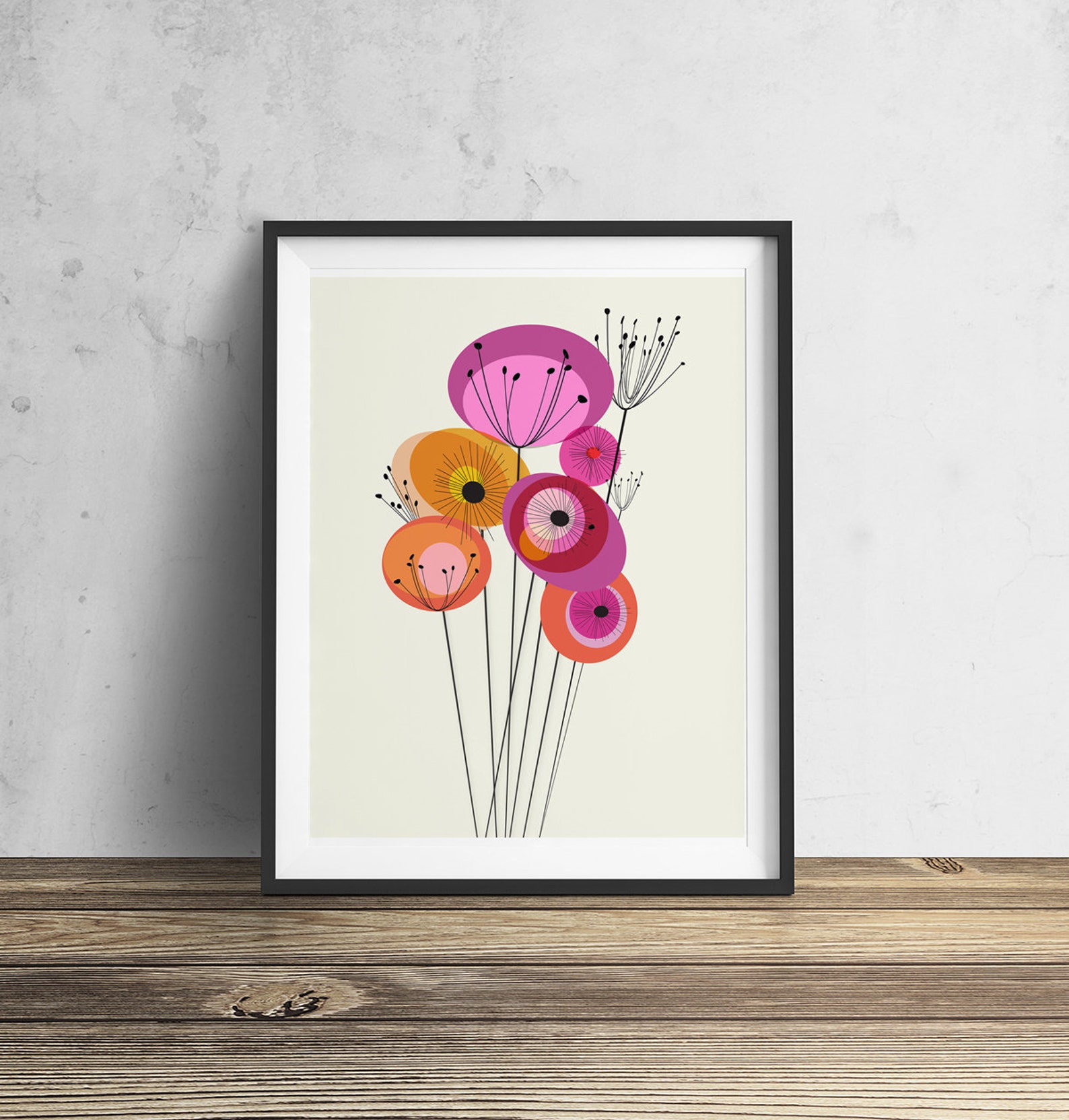 Mid Century Floral in Pink INSTANT DOWNLOAD Mid-century Modern ...
