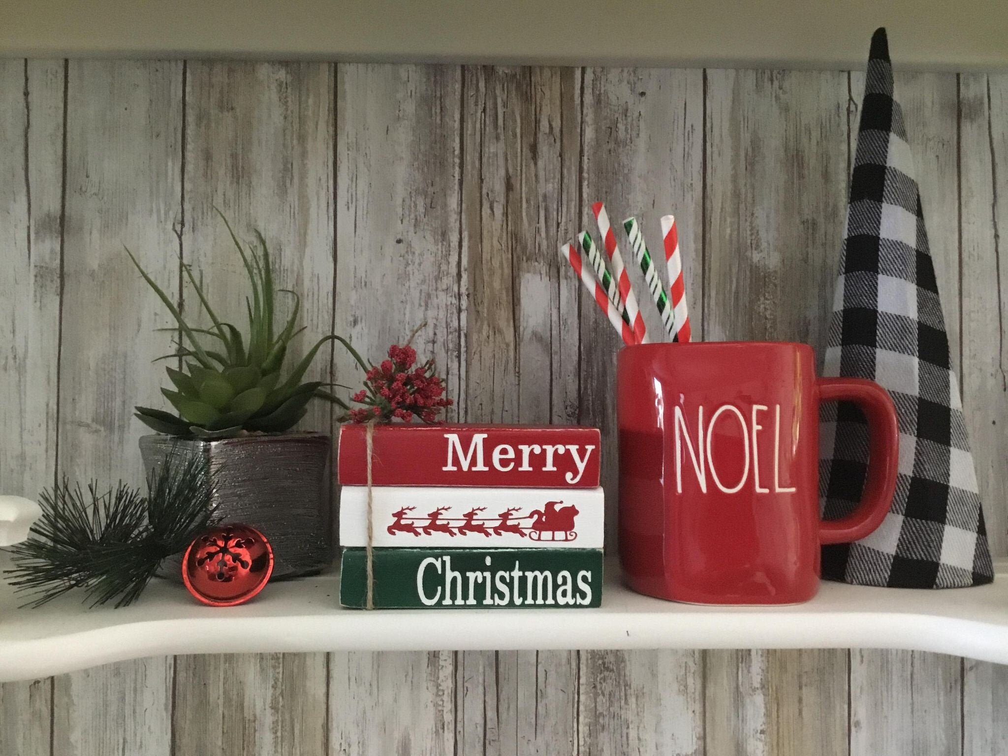 Christmas Mini Book Stack Tiered Tray Decor Santa Claus | Etsy