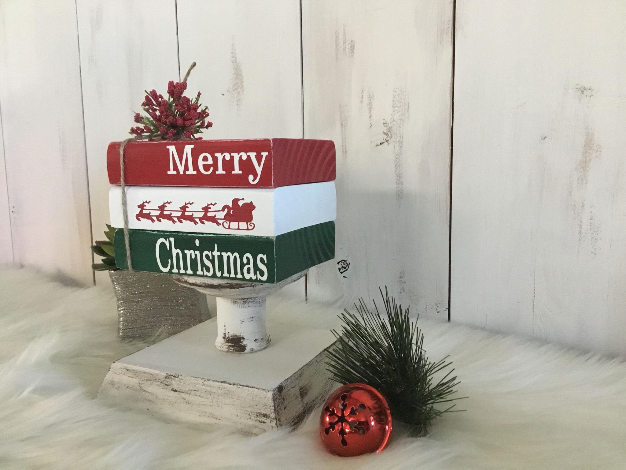 Christmas Mini Book Stack Tiered Tray Decor Santa Claus | Etsy