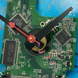 Clock, Green Laptop Circuit Board on CD Over Circuit Board , Wall Hang ...