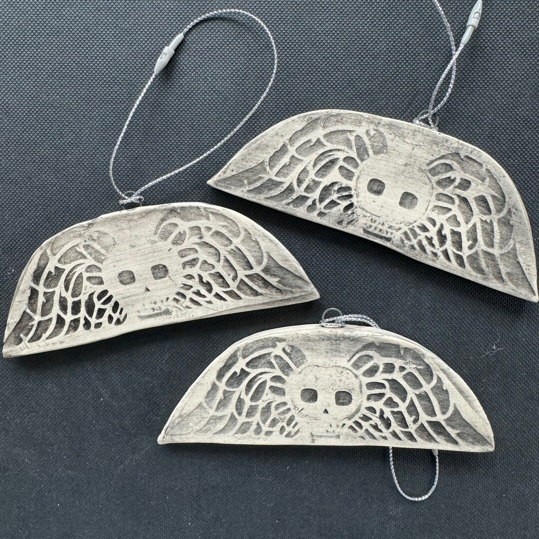 Handmade Ceramic Winged Death's Head Ornament. Tapophile Gift. New ...