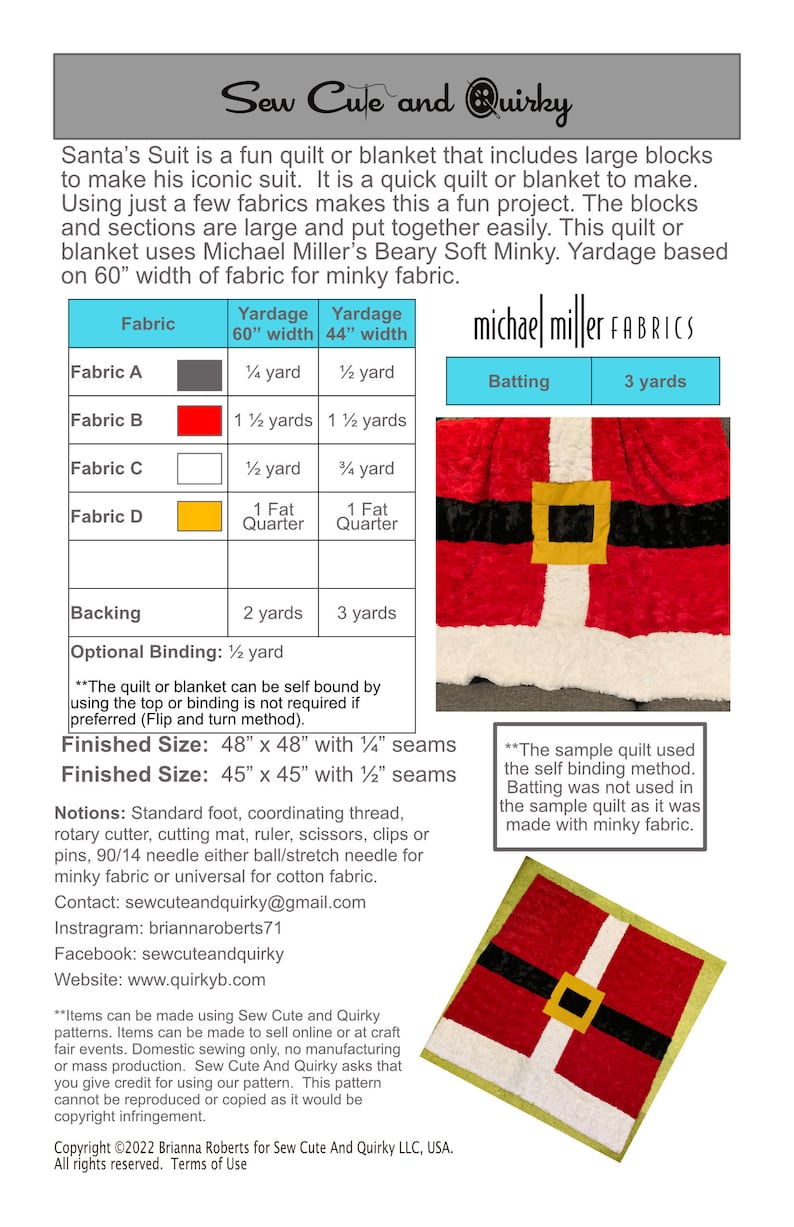 PDF Sewing Pattern, Santa's Suit Blanket or Quilt Digital Pattern ...