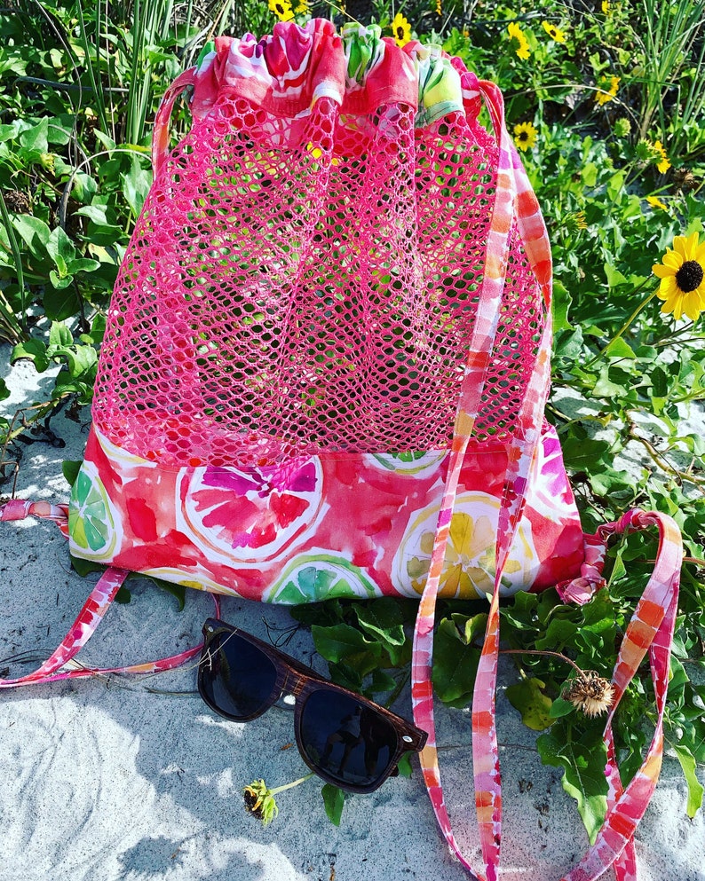 PDF Sewing Pattern Mesh Beach Bag, Mesh Drawstring Bag Sewing Pattern ...