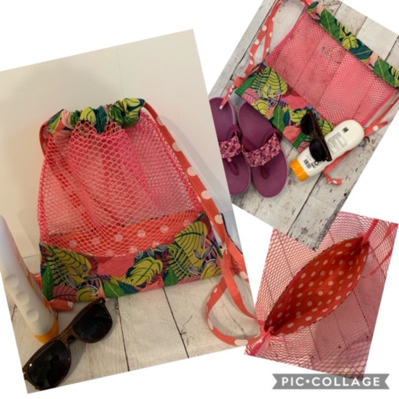 PDF Sewing Pattern Mesh Beach Bag, Mesh Drawstring Bag Sewing Pattern ...