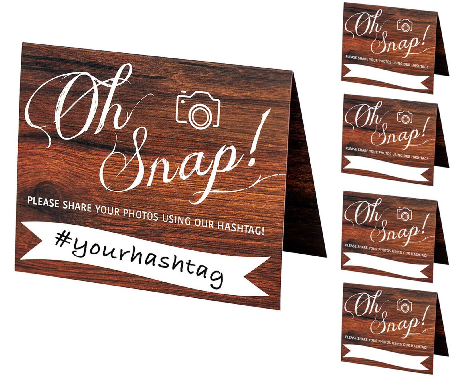 Oh Snap Wedding Hashtag Sign | Set of 5 Wood Look Table Signs on Heavy ...
