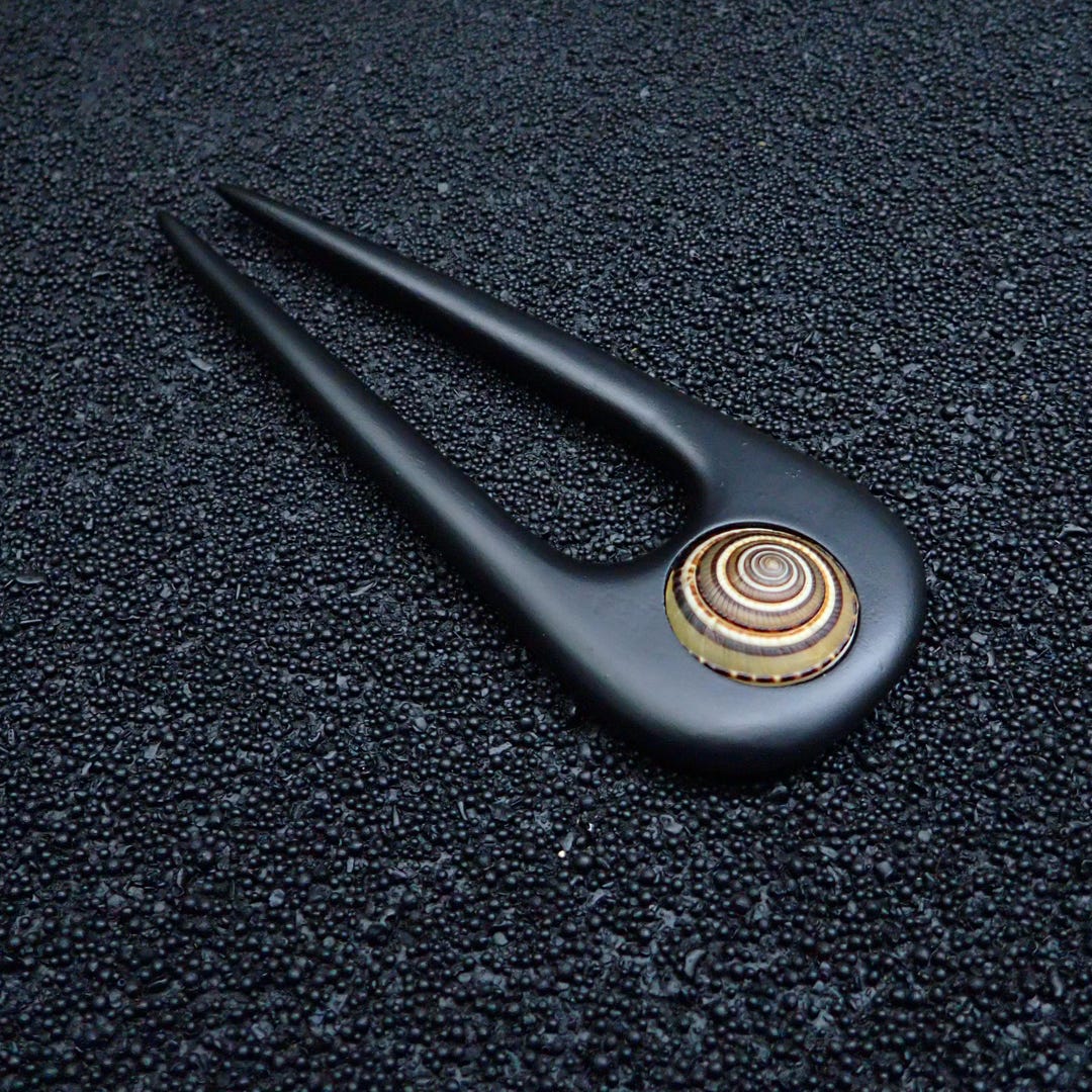 Wooden Hair Pins, 2 Prongs, With Natural Sundial Seashell Inlay, Matte ...